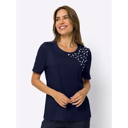 Rundhalsshirt "Freizeitshirt", Damen, Gr. 42, blau (marine), 100% Baumwolle, gemustert, unifarben, Rundhals, Shirts Rundhalsshirt