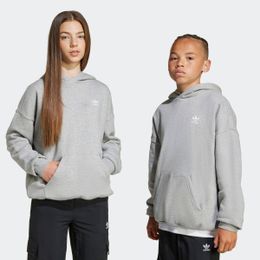Kapuzensweatshirt adidas originals "LOOSE HOODIE FL", M&auml;dchen, Gr. 146, medium grau heather, wei&szlig;, Obermaterial: 70% Baumwolle, 30% Polyester, normal, Rundhals, angesetztes B&uuml;ndchen, Sweatshirts