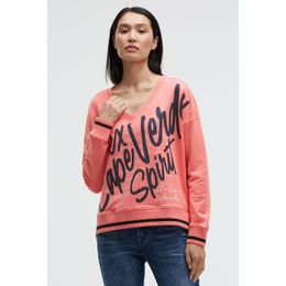 Sweater SOCCX, Damen, Gr. XXL, apricot sunset, Sweatware, Material: 95% Baumwolle, 5% Elasthan, bedruckt, regular fit normal, V-Ausschnitt, eingesetzt Rippb&uuml;ndchen, Sweatshirts Sweater, mit Seitenschlitze