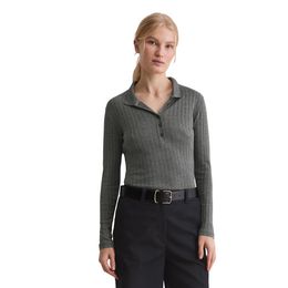 Marc O'Polo MARC O'POLO Damen Langarm-Poloshirt "aus Organic-Cotton-Modal-Mix"warm granite melange, Gr. S, unifarben, Obermaterial: 52% Baumwolle, 48% Modal,