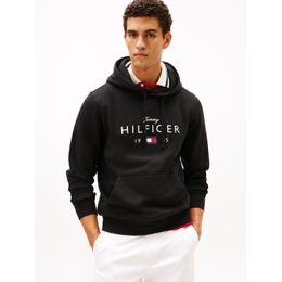 Hoodie Tommy Hilfiger "BRAND LOVE BIG HILFIGER", Herren, Gr. L, schwarz, Sweatware, Obermaterial: 77% Baumwolle, 23% Polyester, regular fit normal, Rippb&uuml;ndchen, Sweatshirts Hoodie, mit Logo-Grafik, normale Passform