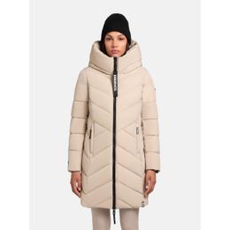 Wintermantel Khujo "Darka2-YM", Damen, Gr. XL (42), beige, Obermaterial: 100% Polyester; Innenfutter: 100% Nylon; Wattierung: 100% Polyester, Basic, figurumspielend ca. Mitte Oberschenkel, hoch geschlossener Ausschnitt, &Auml;rmel ohne &Auml;rmelschlitz B&uuml;ndchen, M&auml;ntel Wintermantel, Winter Steppmantel mit Schl&uuml;sselanh&auml;nger