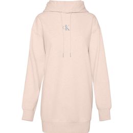 Sweatkleid Calvin Klein Jeans "LS MONOLOGO PREMIUM TERRY HOODIE", Damen, Gr. L (42), N-Gr, buff beige, Kleider Sweatkleid, Mit Rundhalsausschnitt, loose fit
