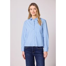 Langarmbluse Street One, Damen, Gr. 38, original blau, Web, 79% Baumwolle, 19% Polyamid, 2% Elasthan, gestreift, normal normal, V-Ausschnitt, B&uuml;ndchen, Blusen, mit Brusttasche