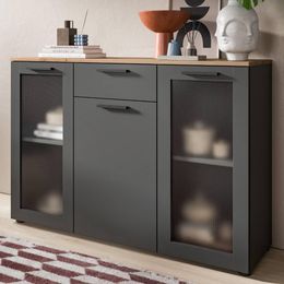 Pharao24.de Highboard Wohnzimmerschrank mit einer Schublade und Glast&uuml;ren
