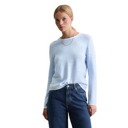 Marc O'Polo Strickpullover MARC O'POLO DENIM "aus Compact Cotton", Damen, Gr. M, light blau, Obermaterial: 100% Baumwolle, gestreift, Rundhals, Pullover Strickpullover
