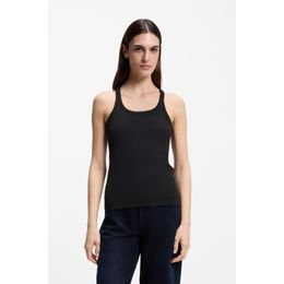 Ripptanktop BOSS Orange "Epetite Premium Damenmode", Damen, Gr. L (40), schwarz (schwarz 001), Single Jersey, Obermaterial: 98% Baumwolle, 2% Elasthan, unifarben, figurbetont h&uuml;ftlang, tiefer Rundhals, Tops, Slim Fit mit Logostickerei