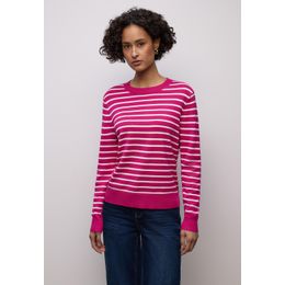 Rundhalspullover Street One, Damen, Gr. 42, magenta dream, Stoff, 86% Viskose, 14% Polyester, gestreift, normal normal, Rundhals, Rippb&uuml;ndchen, Pullover Rundhalspullover, Rundhalsausschnitt