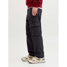 Jack & Jones Cargohose JACK & JONES "JPSTKANE DOVER ZIP CARGO SN", Damen, Gr. 32, L&auml;nge 32, schwarz, Web, Obermaterial: 98% Baumwolle, 2% Elasthan, unifarben, Hosen Cargohose, mit Seitentaschen
