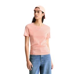 Marc O'Polo T-Shirt MARC O'POLO DENIM "aus weichem Rippjersey", Damen, Gr. L, peony pink, Obermaterial: 96% Baumwolle, 4% Elasthan, unifarben, Basic, figurbetont, Rundhals, normaler Saum, Shirts T-Shirt