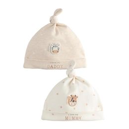 next Beanie 'I Love My Mummy/Daddy' boy Beige size 0-3 mths