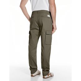 Chinohose Replay "Adhann", Herren, Gr. 31, L&auml;nge 32, tundra gr&uuml;n, Twill, Obermaterial: 97% Baumwolle, 3% Elasthan, unifarben, lang, Hosen Chinohose, aus Twill mit Cargotaschen, Tapered Fit