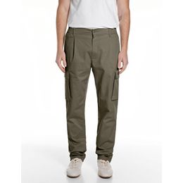Chinohose Replay "Adhann", Herren, Gr. 32, L&auml;nge 32, tundra gr&uuml;n, Twill, Obermaterial: 97% Baumwolle, 3% Elasthan, unifarben, lang, Hosen Chinohose, aus Twill mit Cargotaschen, Tapered Fit