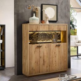 Pharao24.de Wohnzimmer Highboard Massivholzschrank in Wildeiche Bianco auf Sockel