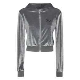 Philipp Plein Damen Kapuzensweatjacke "Signature Mit Schmucksteinen"10, grau, Gr. S, Obermaterial: 100% Glasfaser, 95% Polyester, 5% Elasthan,