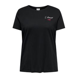 Kurzarmshirt Only CARMAKOMA "CARNINNA LIFE S/S O-NECK REG TEE JRS BS", Damen, Gr. M, schwarz detail:lamour lip, Jersey, Obermaterial: 100% Baumwolle, bedruckt, Rundhals, Shirts