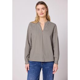Langarmbluse Street One, Damen, Gr. 38, light terra mocha, Web, 79% Baumwolle, 19% Polyamid, 2% Elasthan, gestreift, normal normal, Rundhals, elastischer Bund, Blusen, mit geschlitztem Rundhalsausschnitt