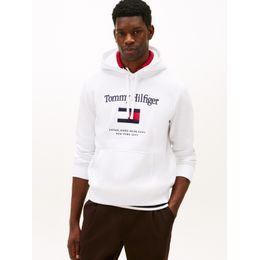 Hoodie Tommy Hilfiger "TOMMY EMBRO FLAG", Herren, Gr. XL, wei&szlig;, Sweatware, Obermaterial: 64% Baumwolle, 36% Polyester, regular fit, Rippb&uuml;ndchen, Sweatshirts Hoodie, normale Passform, Stickerei