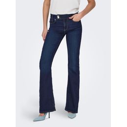 Bootcut-Jeans Only "ONLPAOLA HW FLARED BJ143 JNS DNM", Damen, Gr. L, L&auml;nge 30, dunkelblau denim, Denim/Jeans, Obermaterial: 70% Baumwolle, 29% Polyester, 1% Elasthan, unifarben, ausgestellt lang, Jeans, mit doppeltem Knopfverschluss