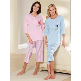Schlafanzug Ascafa, Damen, Gr. 44/46, bunt (ros&eacute;, bleu), 100% Baumwolle, Homewear-Sets Schlafanzug
