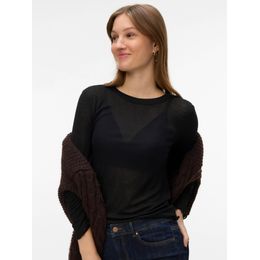 V&eacute;ro Moda Langarmshirt VERO MODA "VMARIEL LS TOP JRS NOOS", Damen, Gr. M, schwarz, Jersey, Obermaterial: 85% Polyester, 15% Viskose, unifarben, normal normal, Rundhals, gewellter Abschluss, Shirts Langarmshirt, Materialmix, gewellter Saum