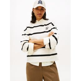 Sweatshirt Tommy Hilfiger "TH SCRIPT MDRN TERRY SWTSHRT", Damen, Gr. XXL (44), calico, schwarz stp, Sweatware, Obermaterial: 83% Baumwolle, 13% Polyester, 4% Elasthan, gestreift, regular fit normal, Rundhals, Sweatshirts Sweatshirt