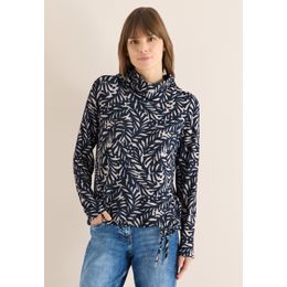Cecil Damen Langarmshirtuniversal blau melange, Gr. M, gemustert, Stoff, 67% Viskose, 28% Polyester, 5% Elasthan, Shirts, mit Schalkragen