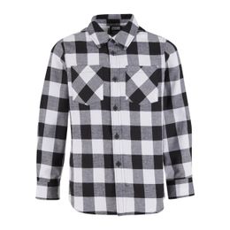 Langarm-Poloshirt Urban Classics "Urban Classics Herren Boys Checked Flanell Shirt", M&auml;dchen, Gr. 134/140, schwarz, wei&szlig;, 100% Baumwolle, kariert, normal, amerikanischer Ausschnitt, Shirts
