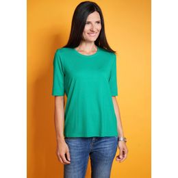 T-Shirt Seidel Moden, Damen, Gr. 38, gr&uuml;n, Jersey, Obermaterial: 95% Viskose, 5% Elasthan, unifarben, Basic, figurumspielend h&uuml;ftlang, Rundhals, abgesteppte Kante, Shirts T-Shirt, mit Rundhalsausschnitt, MADE IN GERMANY
