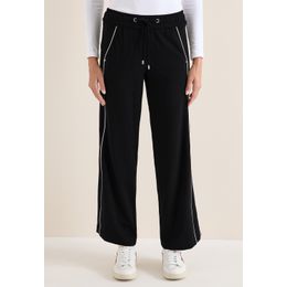 Culotte Cecil, Damen, Gr. L, L&auml;nge 30, schwarz, Stoff, 61% Viskose, 32% Polyamid, 7% Elasthan, unifarben mit Farbeinsatz, loose fit kn&ouml;chellang, Hosen Culotte, mit Tape