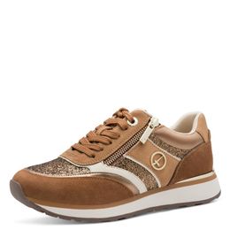 Keilsneaker Tamaris, Damen, Gr. 38, cognac kombiniert, Lederimitat, Textil, Veloursleder, kontrastfarbene Details, Schuhe Sneaker, Freizeitschuh, Halbschuh, Schn&uuml;rschuh mit Kontrastbes&auml;tzen