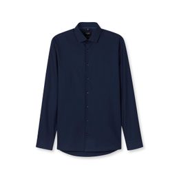 Businesshemd OLYMP "OLYMP No. Six 24/Seven, super slim, Modern Kent", Herren, Gr. 36, Normaler Arm, marine, 64% Baumwolle, 27% Polyester, 9% Elasthan, Hemden
