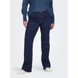 Bootcut-Jeans Only CARMAKOMA "CARTHUNDER LIFE MID PUSH UP FLARED DNM", Damen, Gr. 48, L&auml;nge 32, dunkelblau denim, Denim/Jeans, Obermaterial: 53% Viskose, 29% Baumwolle, 17% Polyester, 1% Elasthan, unifarben, bootcut fit, Jeans