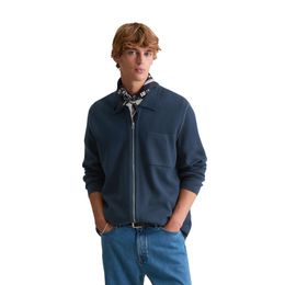 Marc O'Polo Cardigan MARC O'POLO DENIM "mit Rei&szlig;verschluss und Polokragen", Herren, Gr. L, navy teal, Obermaterial: 67% Baumwolle, 29% Lyocell, 3% Polyamid, 1% Elasthan, unifarben, loose fit, B&uuml;ndchen, Strickjacken