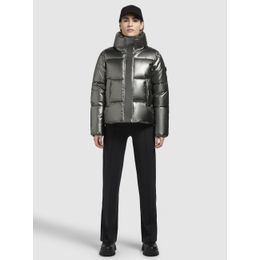 Steppjacke Khujo "RINJA SHINY", Damen, Gr. L, grau, 100% Polyester, gl&auml;nzend, regular fit h&uuml;ftlang, eingesetzt elastischer Bund mit Windstopper, Jacken Steppjacke