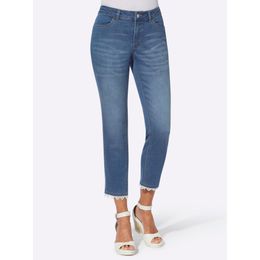 Bequeme Jeans Classic Basics, Damen, Gr. 40, Normalgr&ouml;&szlig;en, blau (blau, bleached), 81% Baumwolle, 17% Polyester, 2% Elasthan, unifarben, 7/8-L&auml;nge, Jeans