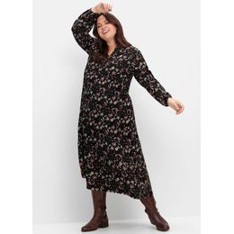 sheego Damen Maxikleid, Schwarz, Gr. 48, Druckkleider, Material: Viskose