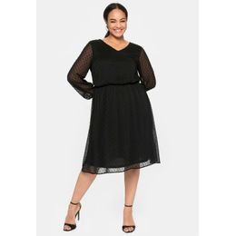 sheego Damen Chiffonkleid, Schwarz, Gr. 56, Einfarbige Kleider, Material: Polyester