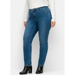 sheego Damen 5-Pocket-Jeans in schmaler Form, blue denim, Gr&ouml;&szlig;e 96