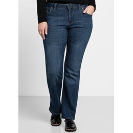sheego Gro&szlig;e Gr&ouml;&szlig;en Bootcut-Jeans mit Used-Effekten, dark blue denim, Gr&ouml;&szlig;e 116 - Damen