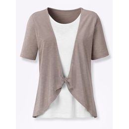 WITT Damen 2-in-1-Shirt mit Knoten-Detail, taupe-ecru, Gr&ouml;&szlig;e 42