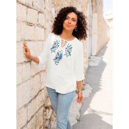 WITT Damen Tunika mit Bindeb&auml;ndern, wei&szlig;-mittelblau, Gr&ouml;&szlig;e 36