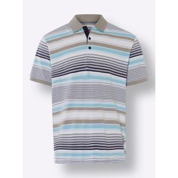 WITT Herren Kurzarm-Poloshirt, wei&szlig;-grau-geringelt, Gr&ouml;&szlig;e 44/46