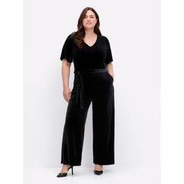 sheego by Joe Browns Damen Overall mit Fl&uuml;gel&auml;rmeln, schwarz, Gr&ouml;&szlig;e 44