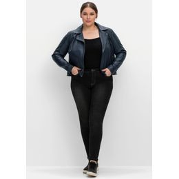 sheego Damen Bikerjacke aus weichem Lammnappa-Leder, nachtblau, Gr&ouml;&szlig;e 44