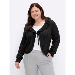 sheego by Joe Browns sheego Gro&szlig;e Gr&ouml;&szlig;en Strickjacke mit Kragen in Volantform, schwarz, Gr&ouml;&szlig;e 56/58 - Damen