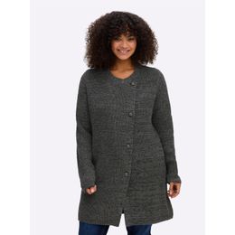sheego Damen Strickjacke mit &uuml;berlappender Knopfleiste, graphit-meliert, Gr&ouml;&szlig;e 52/54