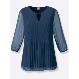 WITT Damen Longbluse mit Plissee-Falten, dunkelblau, Gr&ouml;&szlig;e 36