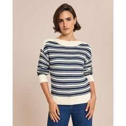 Fiora Blue Pullover Waffelstrick mit Streifen