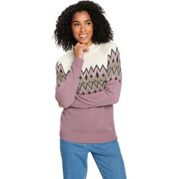 Damen Langarm-Pullover mit Norweger-Muster mauve-beige-gemustert, Gr&ouml;&szlig;e 46